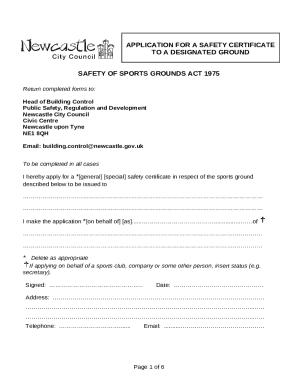General Safety Certificate application Doc Template | pdfFiller