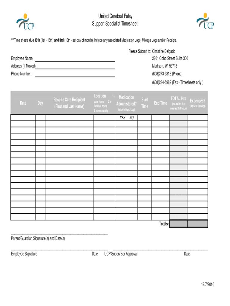 Fillable Online Respite Pay Schedule - UCP of Greater Dane County Fax ...