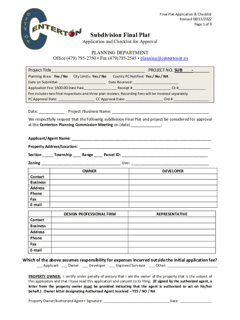 Fillable Online Final Plat Application & Checklist Fax Email Print ...