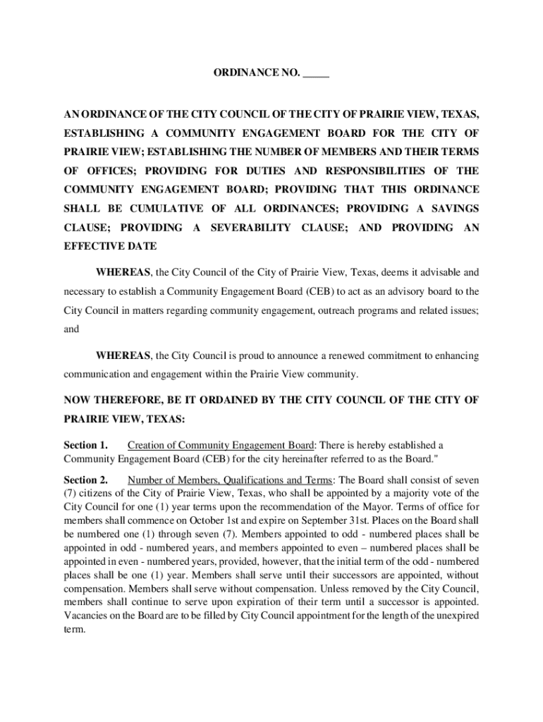 Fillable Online 2021 City of Prairie View Certificate for Ordinance Fax ...
