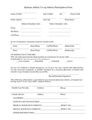 Fillable Online Previous Athletic Participation Form ... Fax Email ...