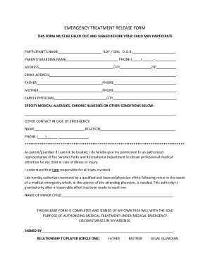 Fillable Online EMERGENCY TREATMENT RELEASE FORM Fax Email Print ...