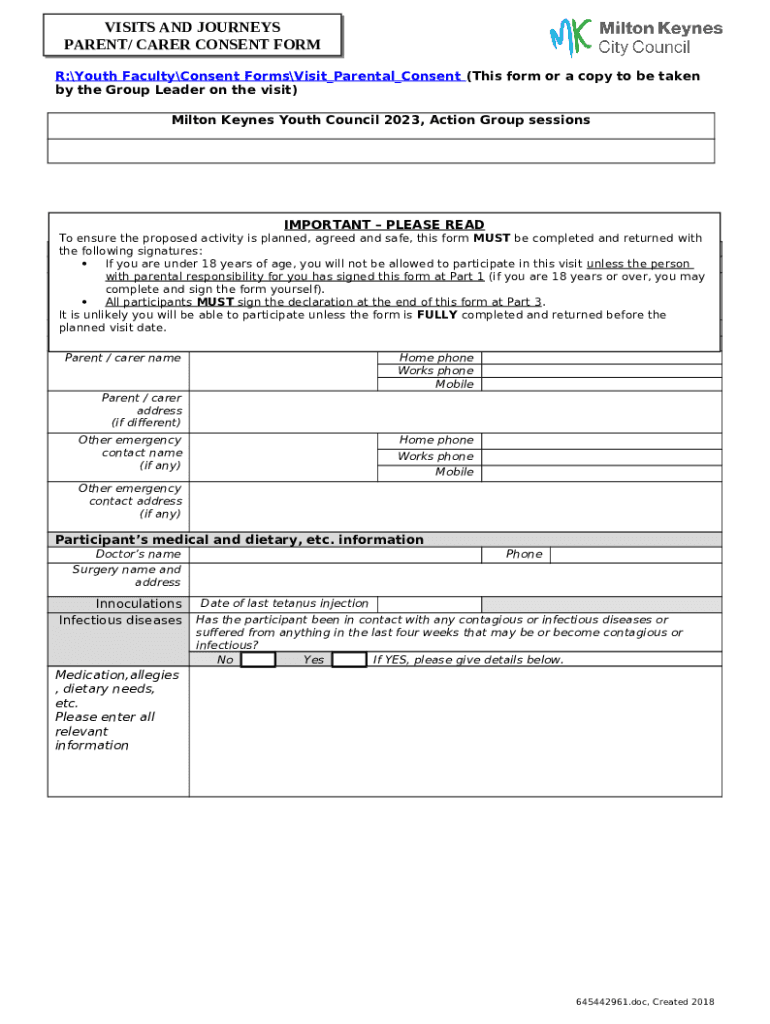 (This or a copy will be taken by the leader on the visit) Doc Template | pdfFiller