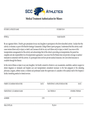 Fillable Online SCC Medical Treatment Authorization for Minors Fax Email Print - pdfFiller