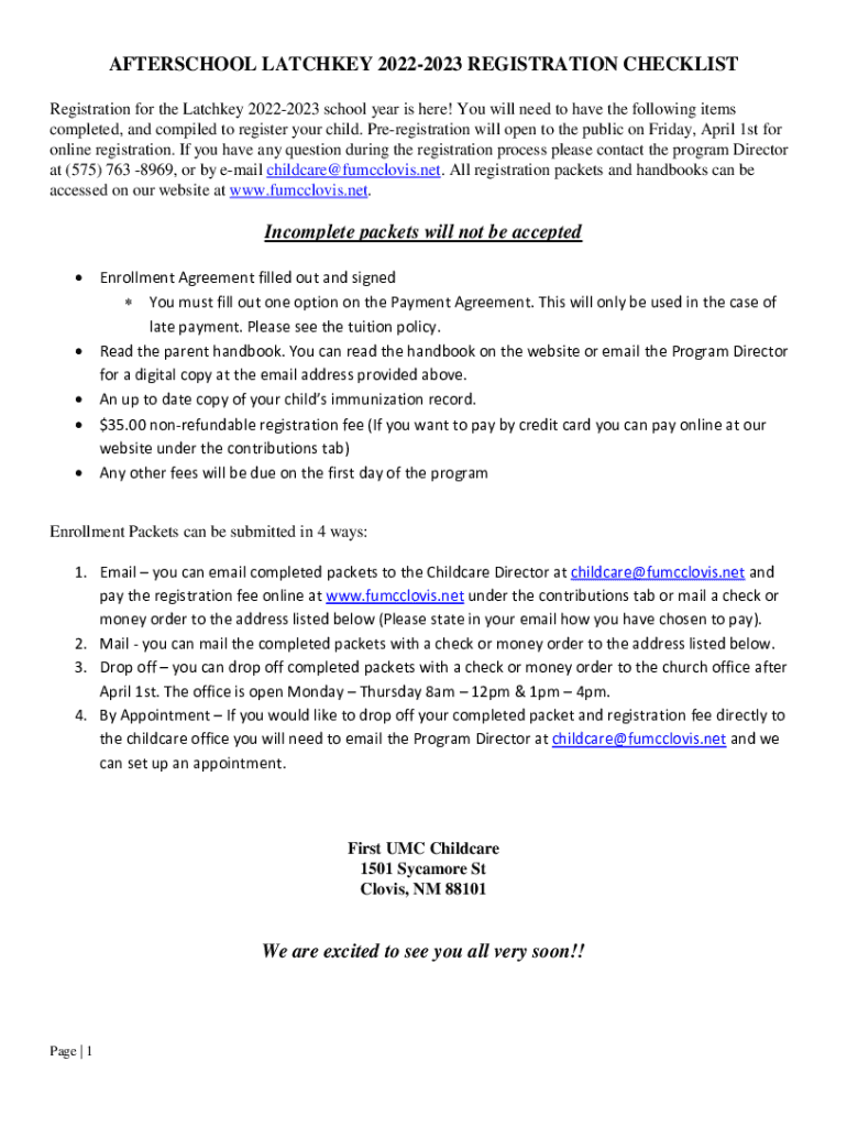Fillable Online Registration for the Latchkey 2022-2023 school year is ...