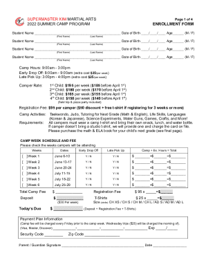 Fillable Online 2022 Summer Camp Program Enrollment Form Fax Email ...