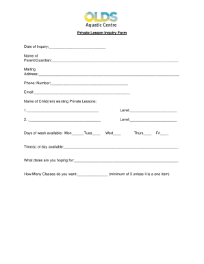 Fillable Online Inquiry form for Private Lessons Fax Email Print - pdfFiller