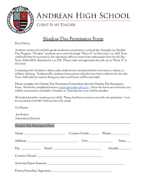 Fillable Online Request a Shadow Day at MCA Fax Email Print - pdfFiller