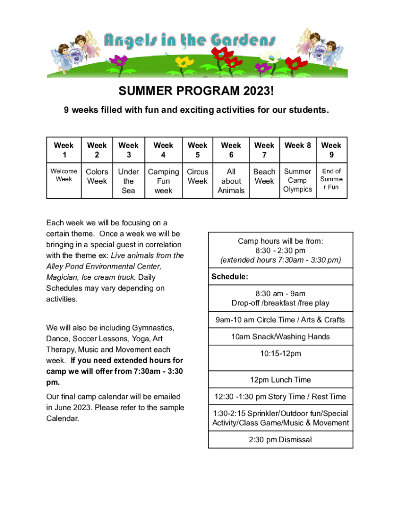 Fillable Online 9 weeks filled with fun and exciting activities for our ...