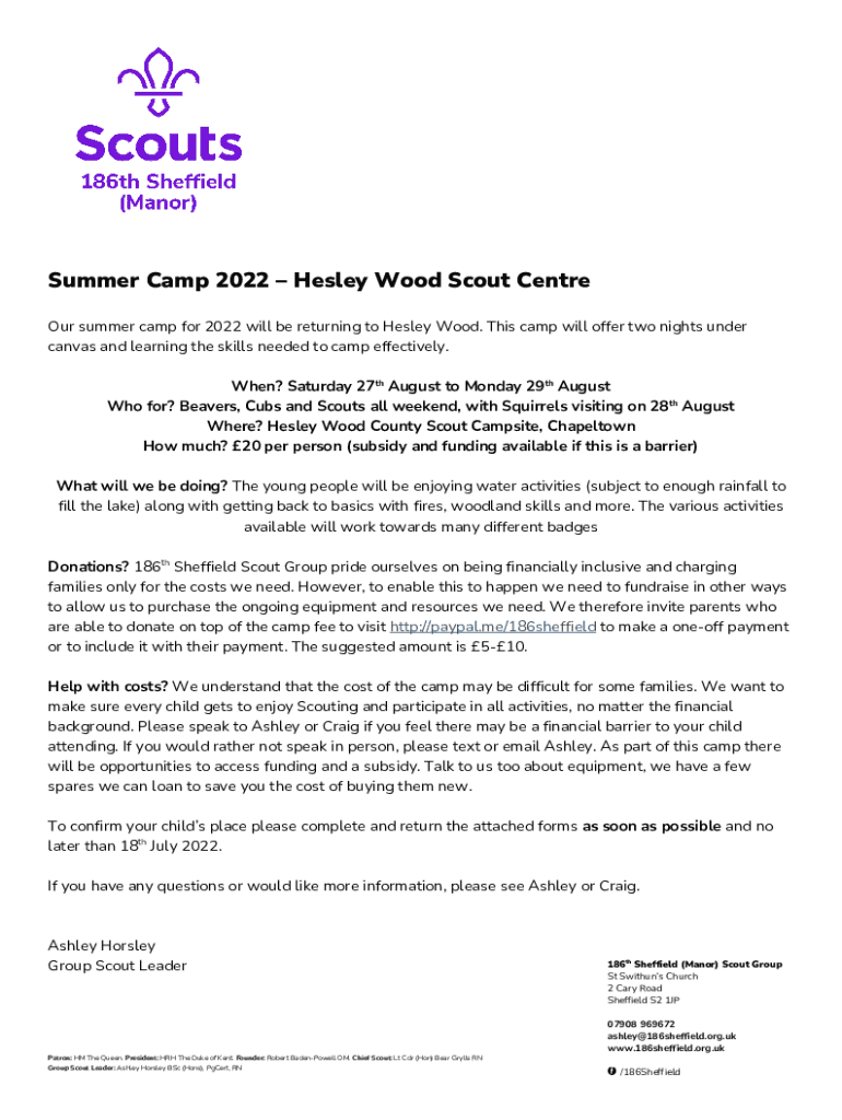 Fillable Online Hesley Wood Scout Activity CentreStart your next ...