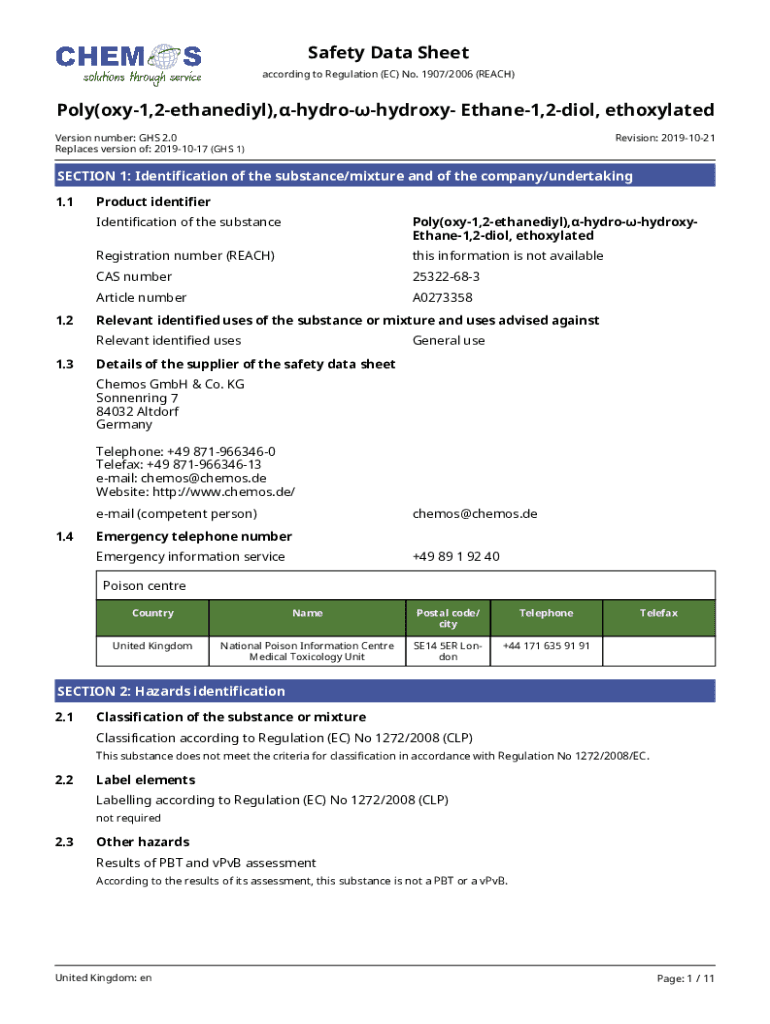 Fillable Online Safety Data Sheet: Poly(oxy-1,2-ethanediyl),-hydro--hydroxy Fax Email Print ...