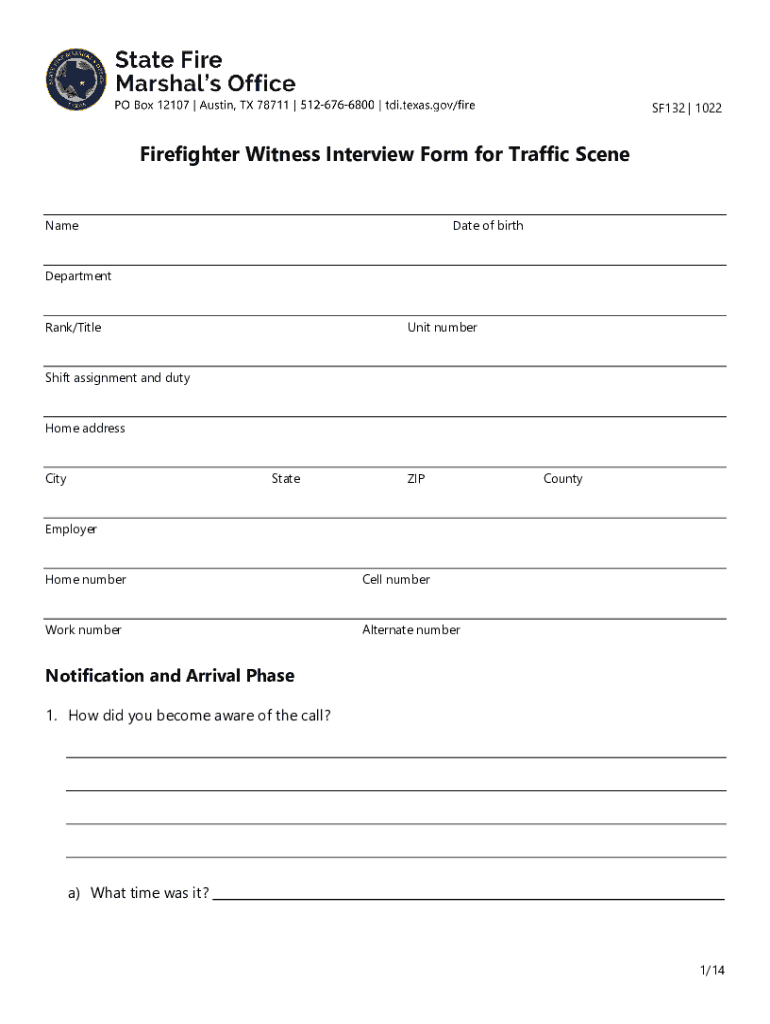 Fillable Online SF132 - Firefighter Witness Interview Form for Traffic ...