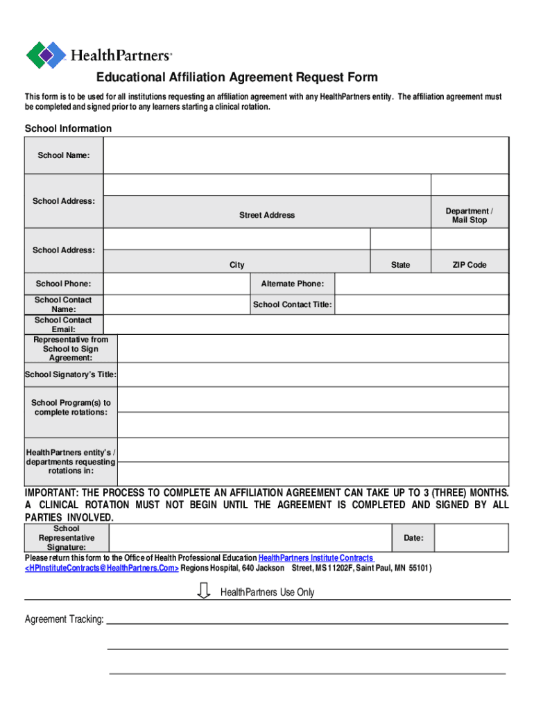 Fillable Online Educational Affiliation Agreement Request Form Fax ...