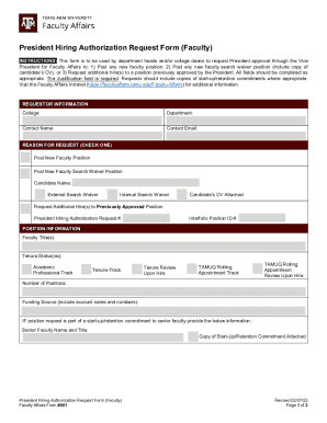 Fillable Online President Hiring Authorization Request Form (Faculty) Fax Email Print - pdfFiller