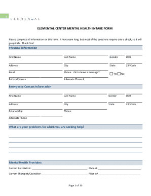 Fillable Online Mental Health Intake Form Of The Intake - 1741 Words ...