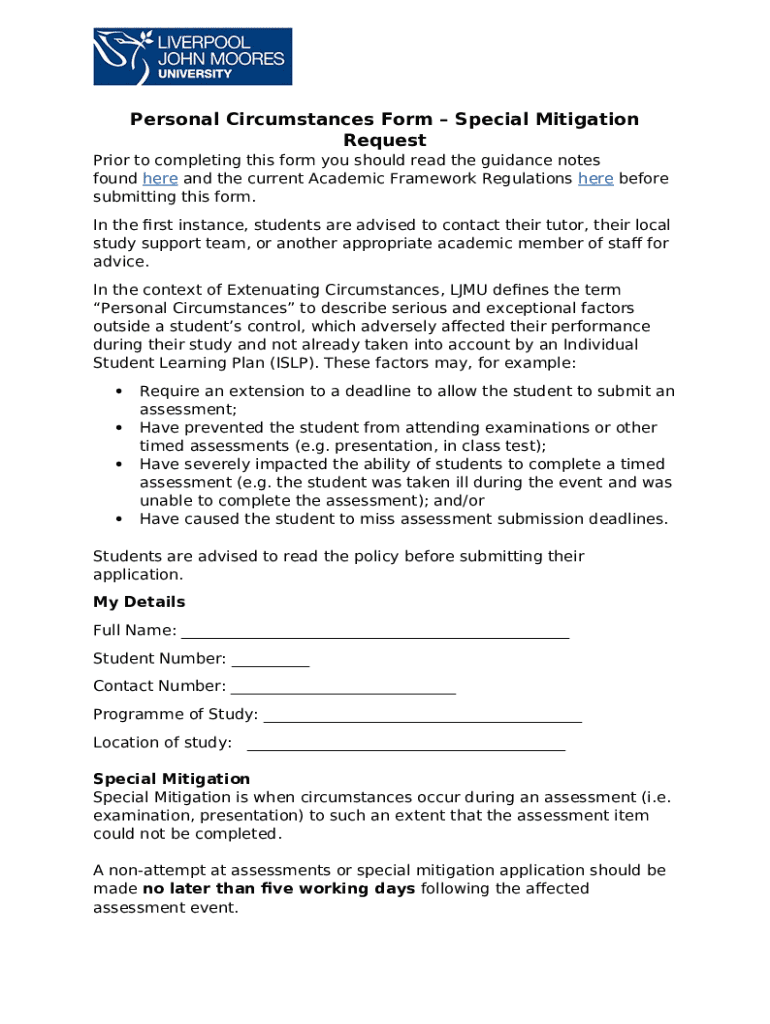 Personal Circumstances - Special Mitigation Request Doc Template ...