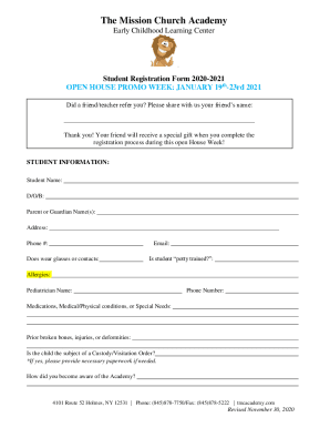 Fillable Online Student Registration Form 2020-2021 - TMC Academy Fax ...