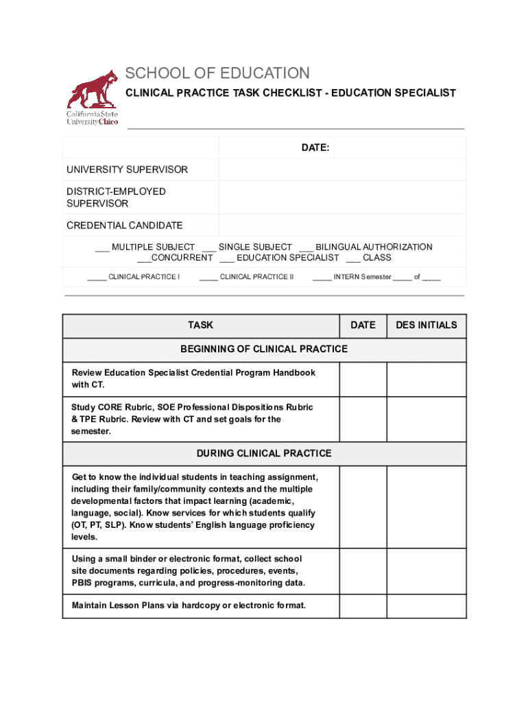 Fillable Online Multiple Subject Clinical PracticeSchool of Education Fax Email Print - pdfFiller