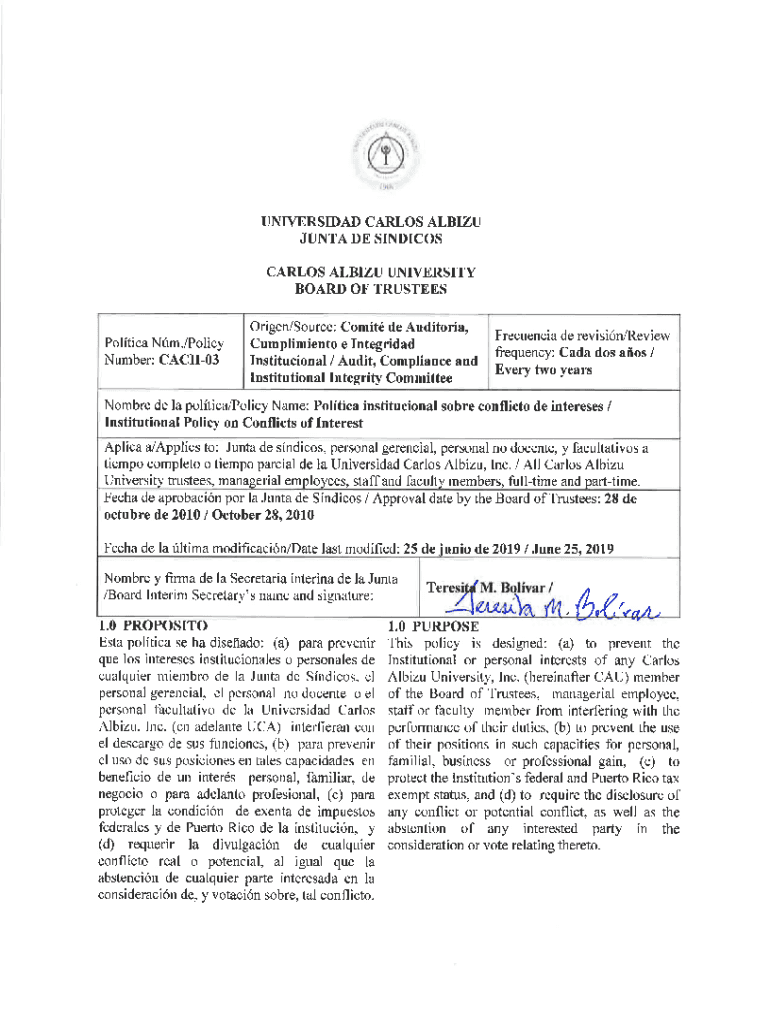 Completable En línea CACII-03 Poltica sobre conflicto de intereses ...