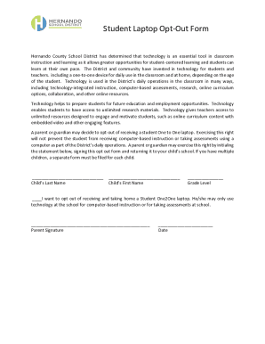 Fillable Online Student Laptop Opt-Out Form Fax Email Print - pdfFiller