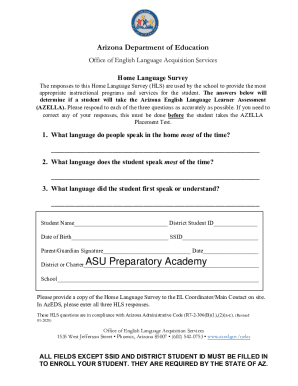 Fillable Online asuprep asu The Arizona Home Language Survey: The ...
