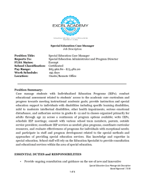 Fillable Online What Is A Special Education Teacher/Case Manager Fax ...