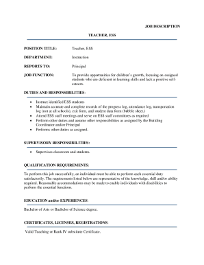 Fillable Online Preschool Teacher Job Description Template Fax Email ...
