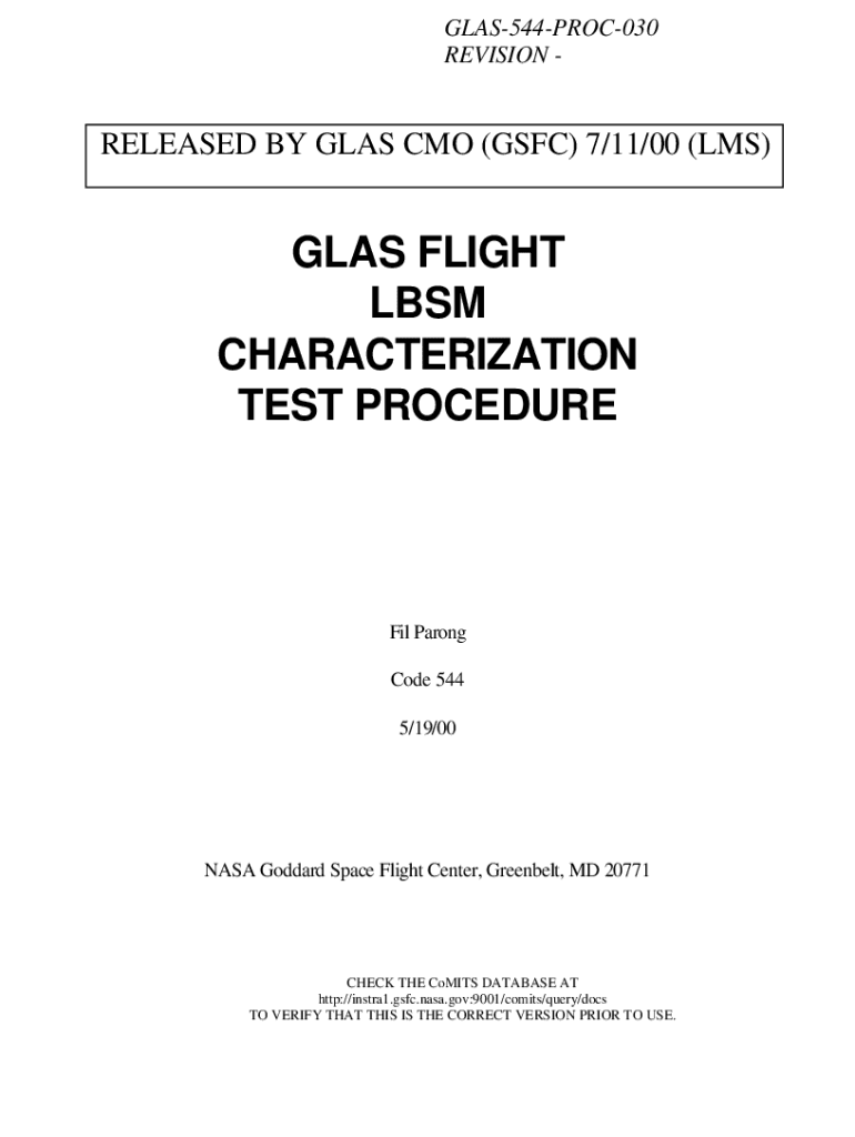 Fillable Online sidads colorado GLAS LBSM Flight Unit 1 Vibration Test ...