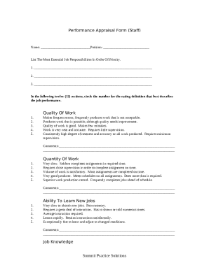 Classified Staff Perance Appraisal Doc Template | pdfFiller