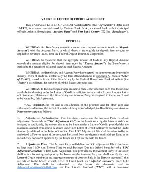 Fillable Online Cadence BankGeneric Variable Letter of Credit Agreement ...