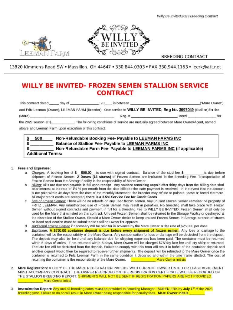 willy be invited- frozen semen stallion service contract Doc Template ...