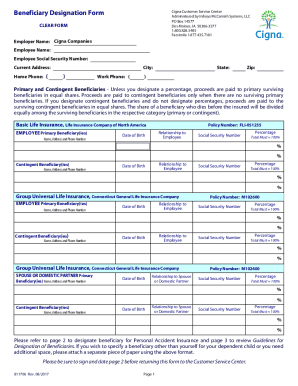 Fillable Online Cigna Companies Beneficiary Designation Form. 811706 - Interactive PDF Fax Email ...