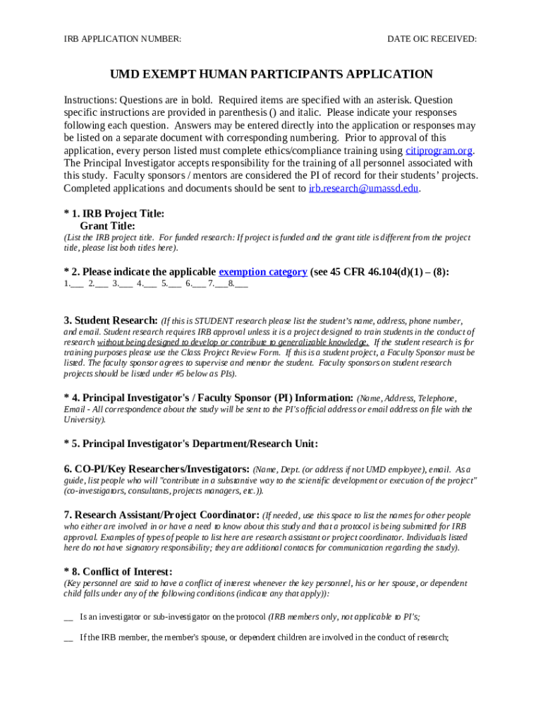IRB s - UMD Research - The University of Maryland Doc Template | pdfFiller