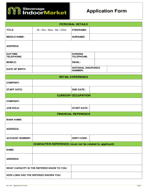 Fillable Online Indoor Market Stall Application Form Fax Email Print ...
