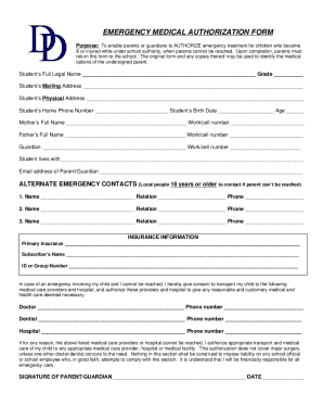 Fillable Online EMERGENCY MEDICAL AUTHORIZATION FORM PART 1 Fax Email ...