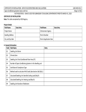 Fillable Online CERTIFICATE OF INSTALLATION - DATA FIELD DEFINITIONS ...