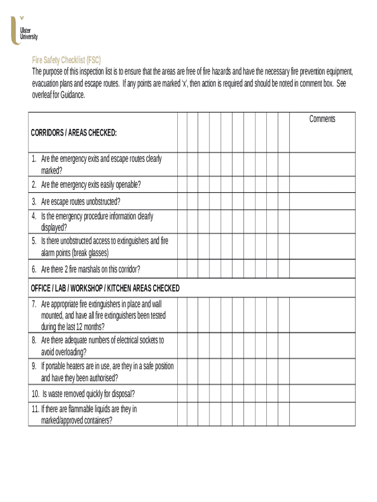 Fire Safety Checklist (FSC1) Doc Template | pdfFiller