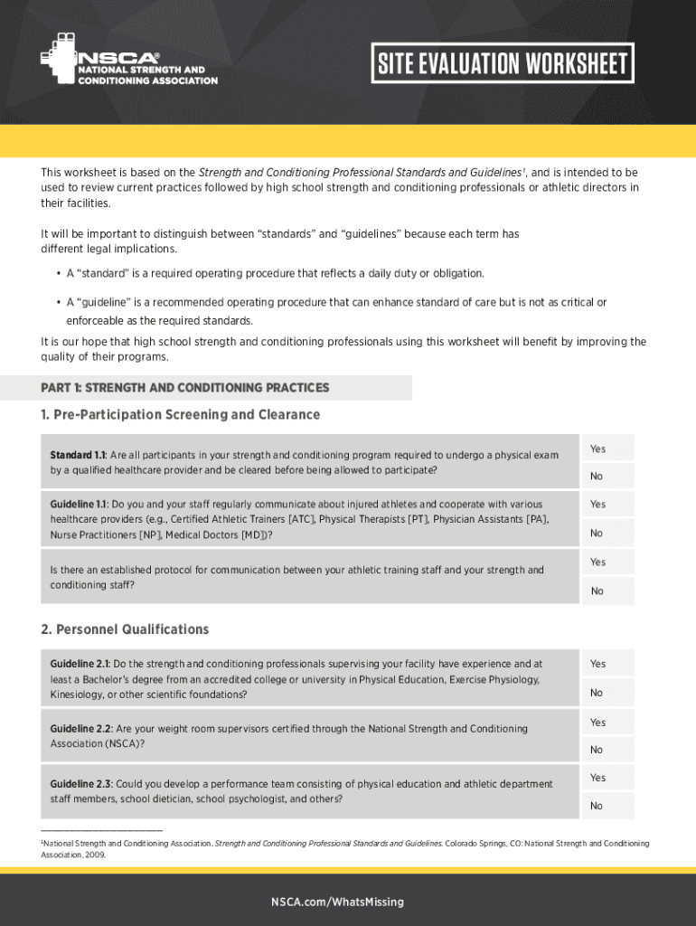 Fillable Online Site Evaluation Worksheet Fax Email Print - pdfFiller