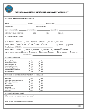 Fillable Online transition assistance initial self-assessment worksheet ...