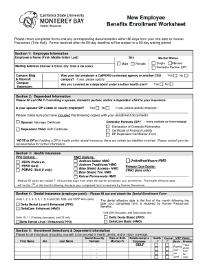 Fillable Online New Employee Benefits Enrollment Worksheet Fax Email ...