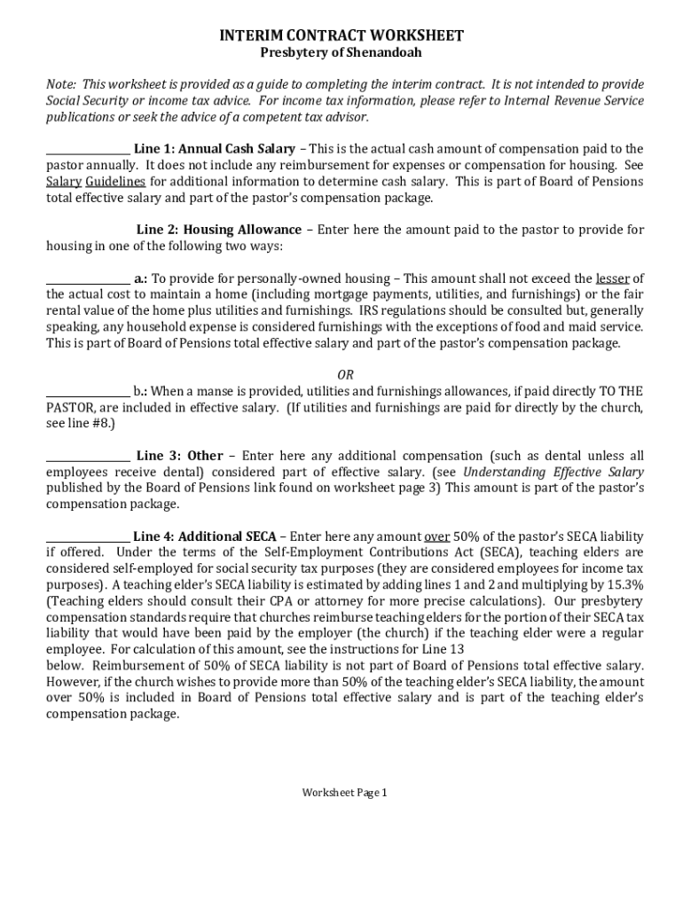 Fillable Online Interim Contract with Worksheet Fax Email Print - pdfFiller