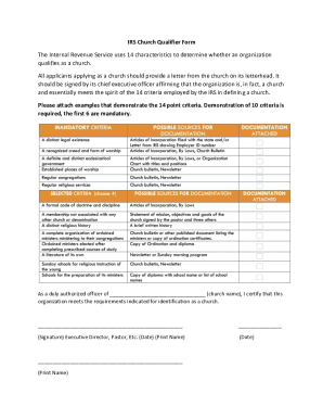 Fillable Online IRS Church Qualifier Form Fax Email Print - pdfFiller