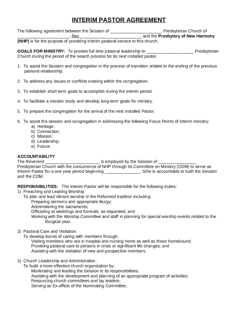 INTERIM PASTOR AGREEMENT Doc Template | pdfFiller