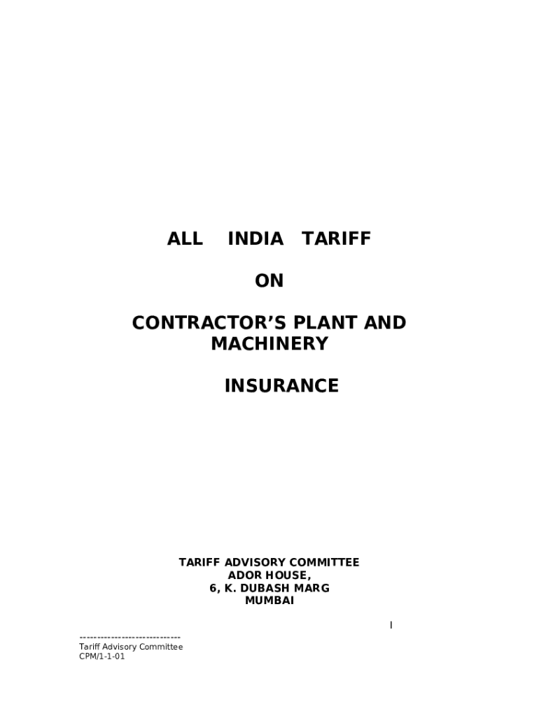 Tariff Advisory Committee Consequential Loss (Fire) TARIFF Doc Template ...
