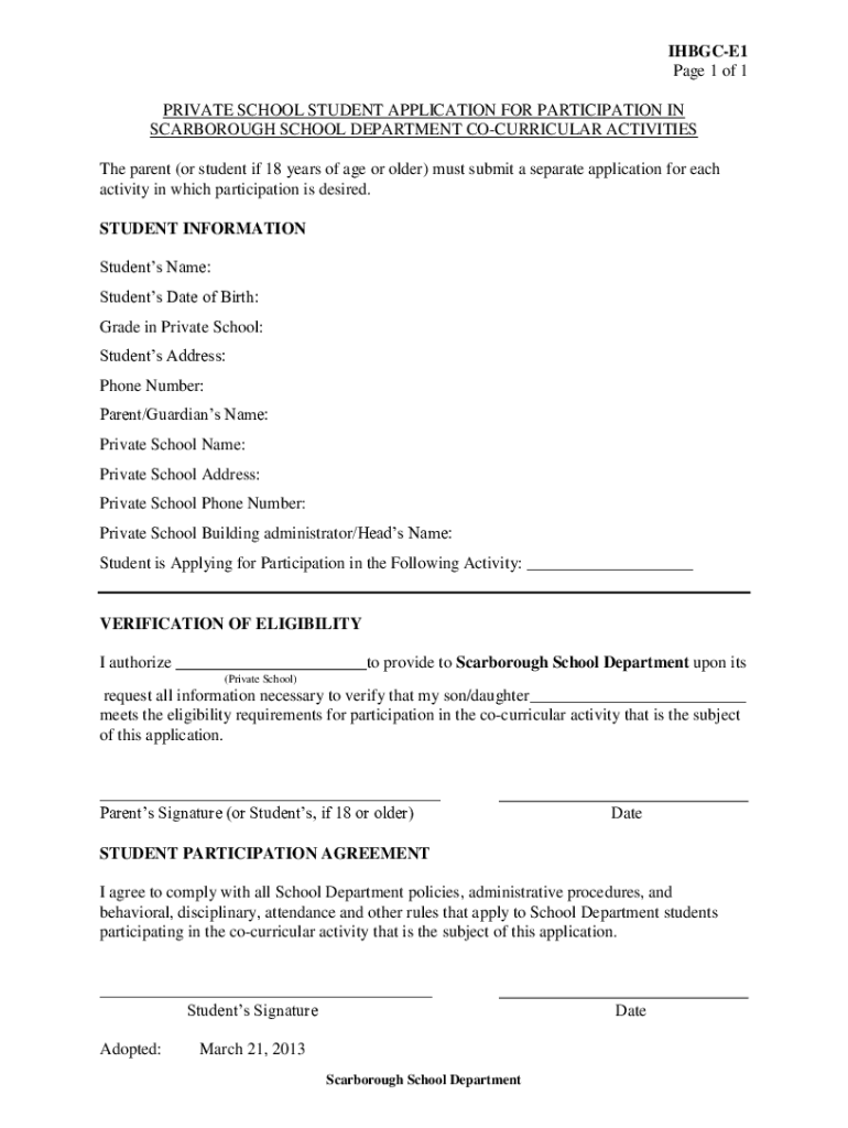 Fillable Online private school student application for participation in ...