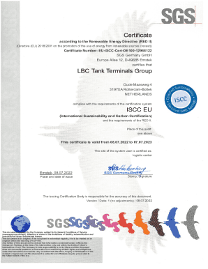 Fillable Online Certificate LBC Tank Terminals Group ISCC EU Fax Email ...