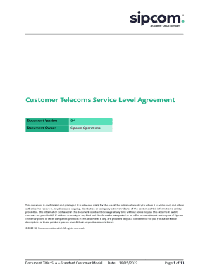 Fillable Online Customer Telecoms Service Level Agreement Fax Email ...