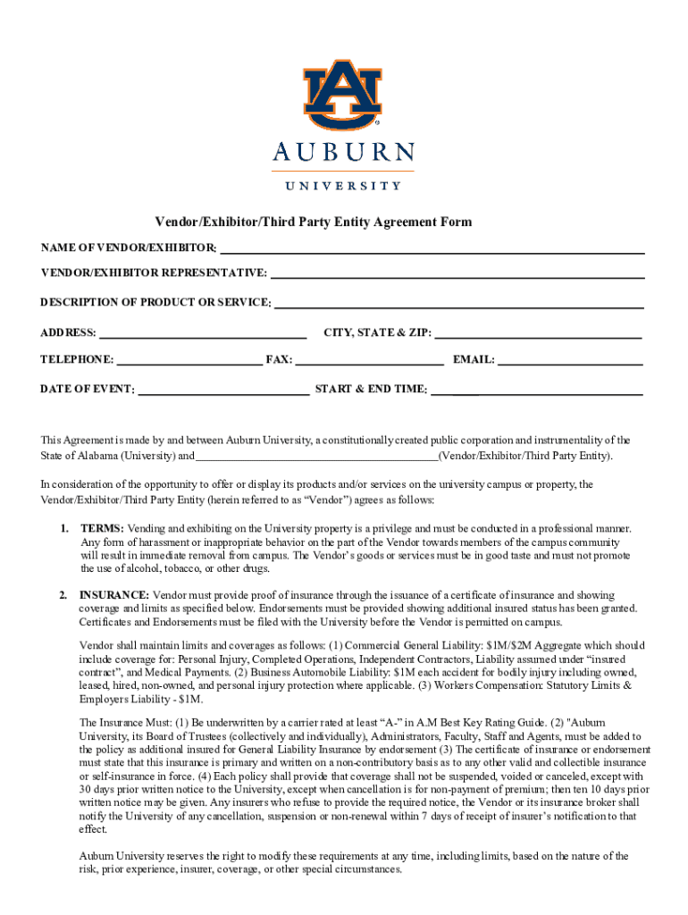 Fillable Online Vendor/Exhibitor/Third Party Entity Agreement Doc ...