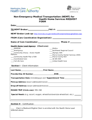 Non emergency transportation request Doc Template | pdfFiller