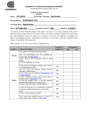 Fillable Online Con Edison Request for an Electric Inspection Checklist ...